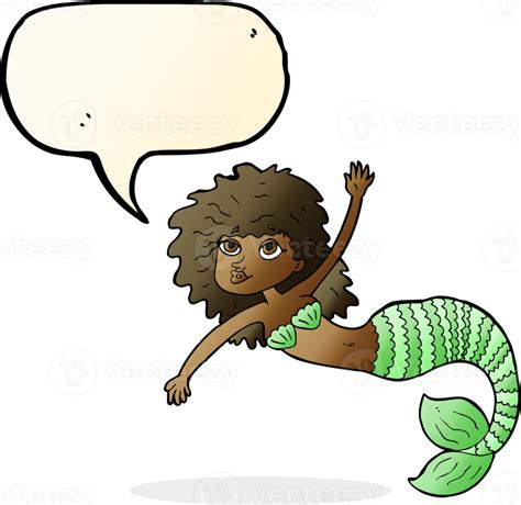 Cartoon Pretty Mermaid Waving With Speech Bubble 36355039 Png