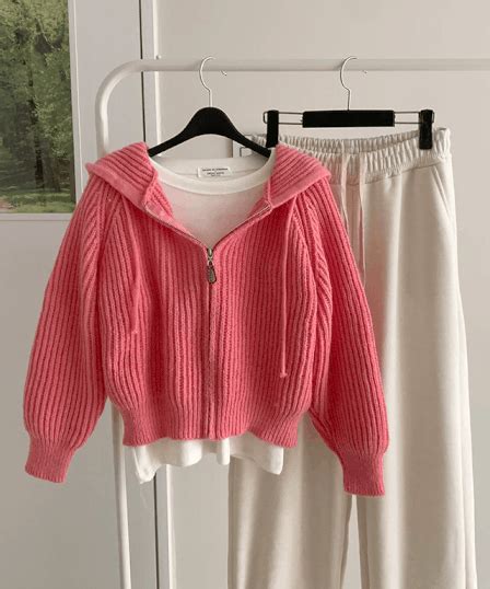 레이어드굿 브레드 니트후드 집업 가디건 에이블리