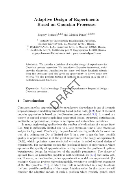 Pdf Adaptive Design Of Experiments Based On Gaussian Processes
