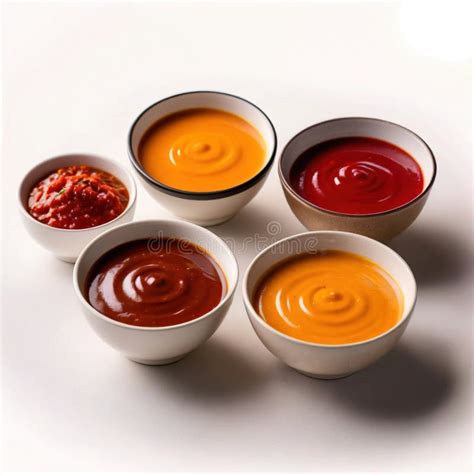 Various Assorted Sauces And Condiments In Bowls Cooking Ingredients