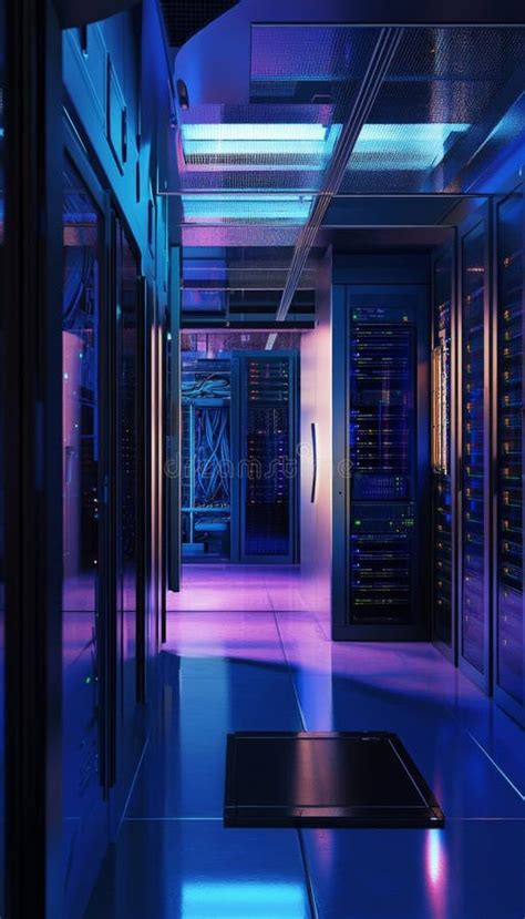 Interior View Of A Data Center Featuring Server Racks And Highlighting