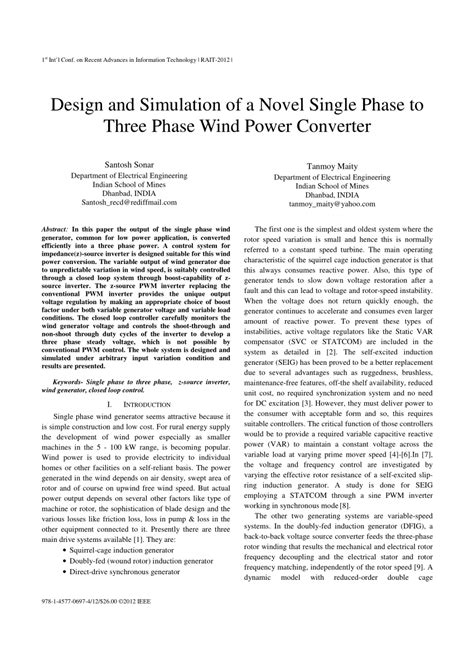 Pdf Design And Simulation Of A Novel Single Phase To Three Phase Wind