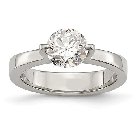 Chisel Stainless Steel Polished Round Cz Ring