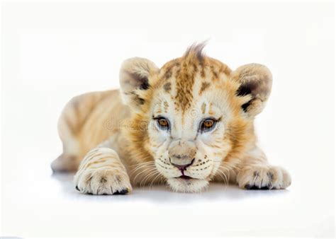 Isolated Object Headshot Of A Male Lion Cub On A White Background The