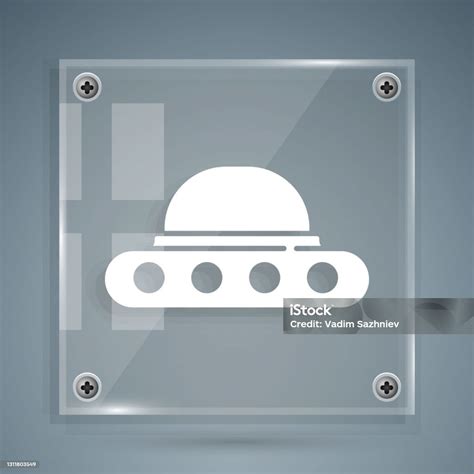흰색 Ufo 비행 우주선 아이콘 회색 배경에 격리 비행접시 외계인 우주선 미래지향적인 알 수 없는 비행 물체 정사각형 유리 패널 벡터 개념에 대한 스톡 벡터 아트 및 기타