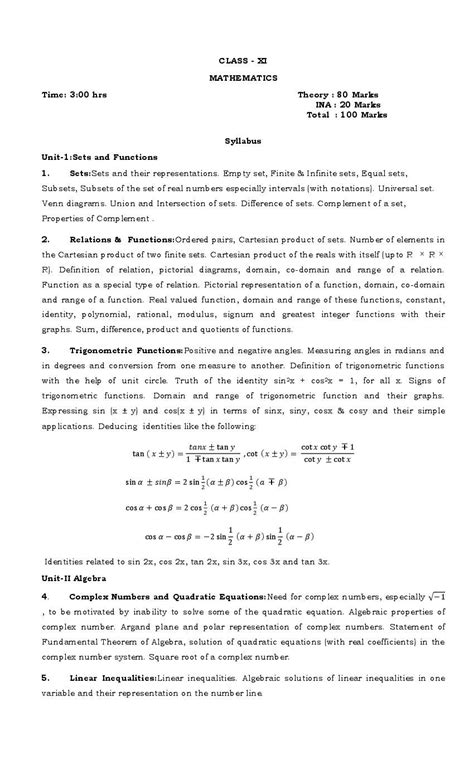 pseb class 11th math syllabus 2024 pdf