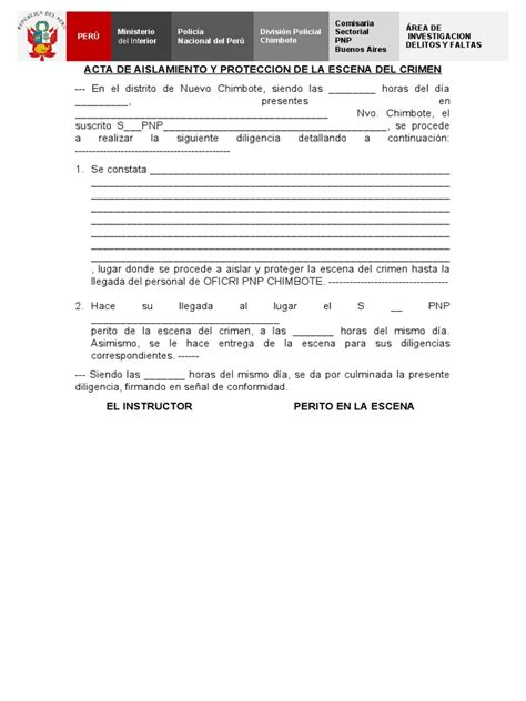 Acta De Aislamiento Y Proteccion De La Escena Del Crimen Canebas Pdf