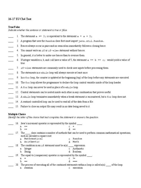 Ch4 Test W Answers Pdf Control Flow C Programming Language