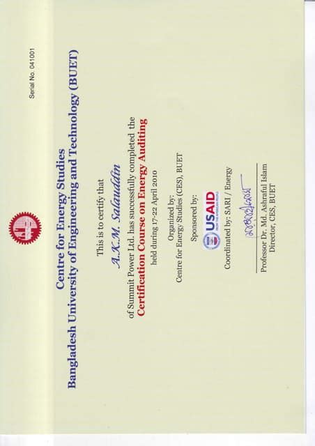 Energy Auditing Certificate Pdf