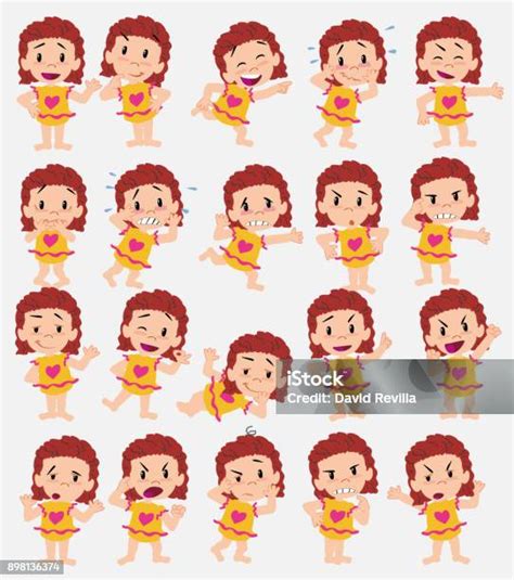 수영복에 만화 캐릭터 백인 여자입니다 다른 자세 태도 포즈 고립 된 벡터 그림에 다양 한 활동을 하 고 설정 합니다 공주에 대한 스톡 벡터 아트 및 기타 이미지 Istock