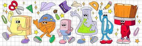 Retro School Characters Set On Notebook Page Stock Illustration