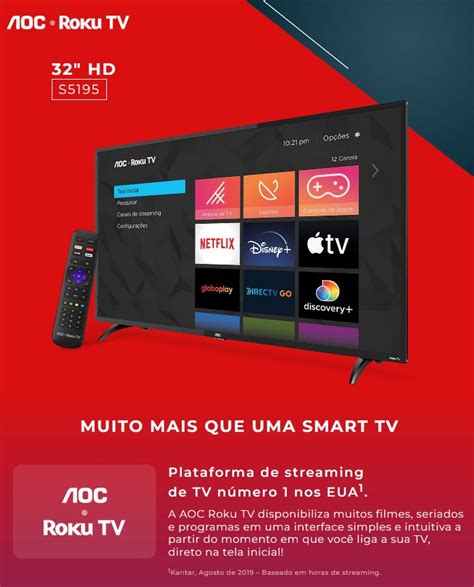 Smart Tv Aoc Roku Led 32 32s5195 78 Wi F I 3 Hdmi 1 Usb Com Controle Remoto Com Atalhos Roku