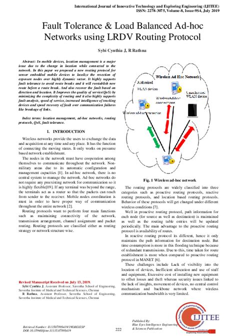 pdf fault tolerance load balanced ad hoc networks using lrdv routing