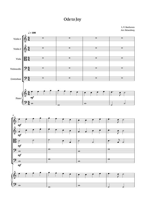 Ode To Joy For String Quintet With Piano Arr Heisenberg By