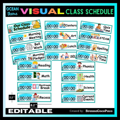 New Editable Ocean Theme Visual Class Schedule With Cliparts Etsy