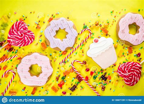 Sweets And Candy Creative Lay Out Stock Image Image Of Food