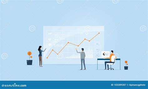 Business People Analytics Graph On Monitor Stock Vector Illustration