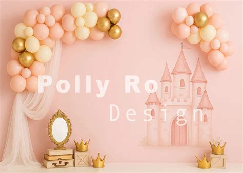 Avezano Princess Castle Pink And Gold Balloons Photography Backdrop By