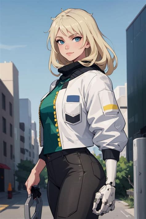 An Anime Character With Blonde Hair And Blue Eyes Is Standing On The
