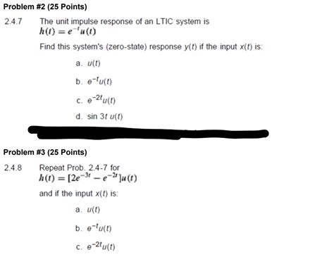 solved problem 2 25 points 2 4 7 the unit impulse