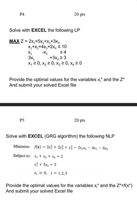 Solved Solve With Excel The Following Lp Max