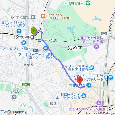 代々木八幡駅から喫茶smileへのルートマップ Mdata