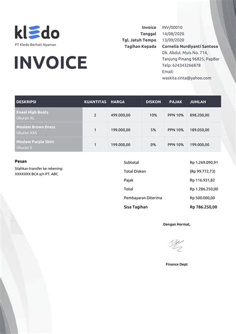 50 Contoh Invoice And Faktur Gratis Langsung Download