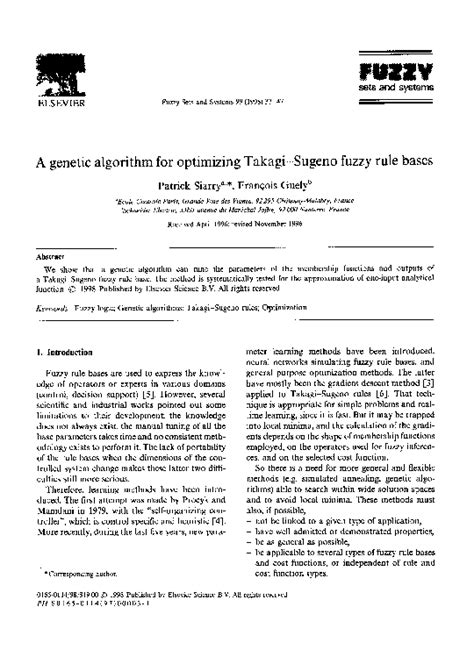 Pdf A Genetic Algorithm For Optimizing Takagi Sugeno Fuzzy Rule Bases