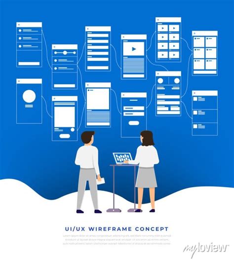 Ux Ui Flowchart Mock Ups Mobile Application Concept Flat Design Canvas Prints For The Wall