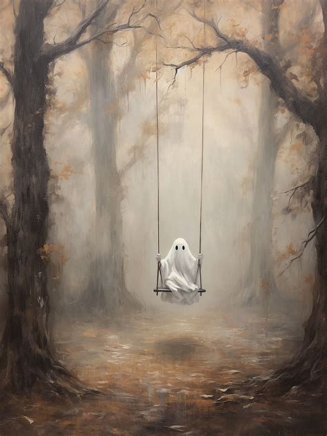 Ghost On A Swing Halloween Artwork Halloween Art Halloween Painting