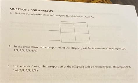 Solved QUESTIONS FOR ANALYSIS Perform The Following Cross Chegg Com
