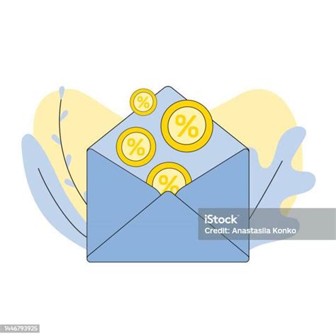 할인 쿠폰 판매 황금 동전 봉투 열기 행운의 선물 제공 로열티 프로그램 혜택 개념 보너스 캐쉬백 쿠폰 바우처 및 금화 벡터 그림 0명에 대한 스톡 벡터 아트 및 기타 이미지