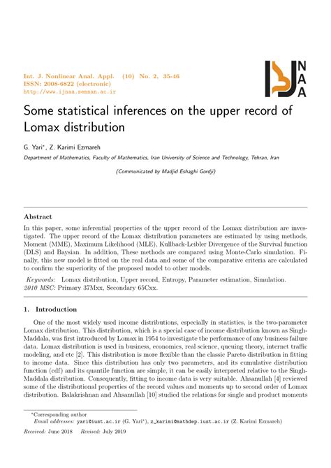 pdf some statistical inferences on the upper record of lomax distribution