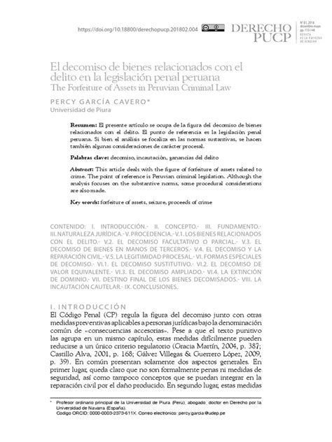 El Decomiso De Bienes Relacionados Con El Delito En La Legislación