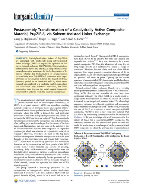 Stephenson Et Al 2016 Postassembly Transformation Of A Catalytically