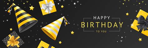 사실적인 상세한 3d 요소와 생일 개념 배너 수평 벡터 금색에 대한 스톡 벡터 아트 및 기타 이미지 금색 배경 주제 생일