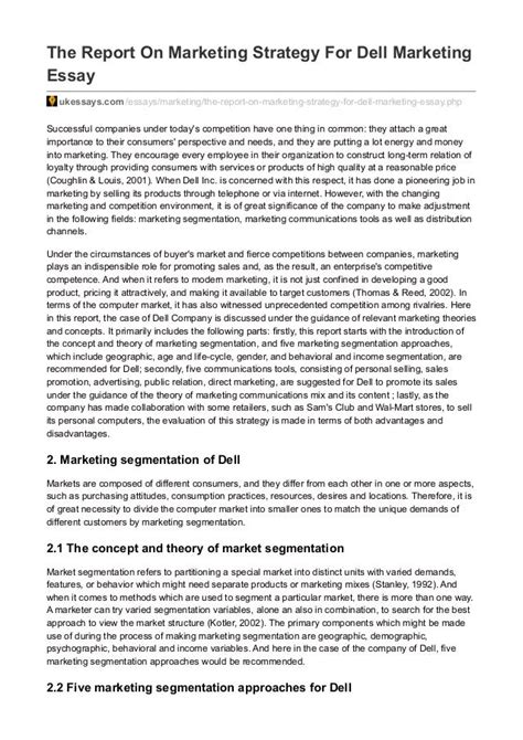 The Report On Marketing Strategy For Dell Marketing Essay