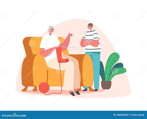 Granny Knitting Crafting Or Handmade Concept Coloring Page Cartoon