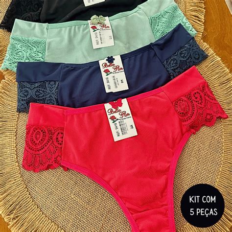 Kit Calcinhas Fio Duplo Renda Lateral Empina Bumbum Forma Grande Luxo