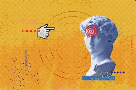 Premium Photo Collage Creative Finger Cursor Points To A Target