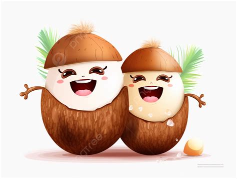 Two Cute Cartoon Coconuts Smiling To Each Other Cute Clipart Cartoon