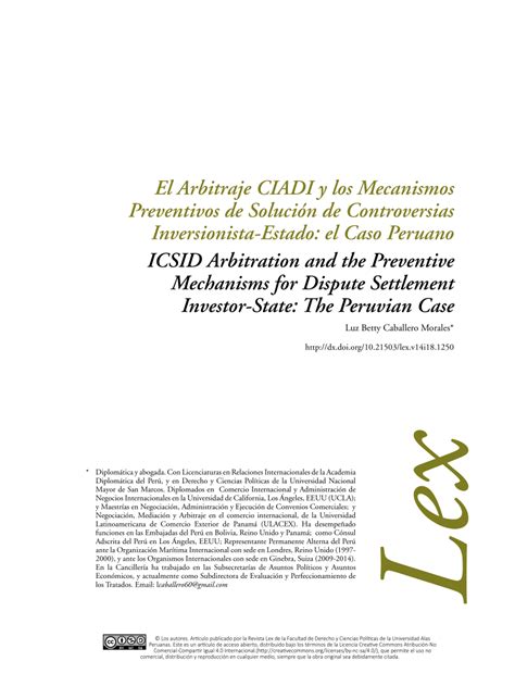 Pdf El Arbitraje Ciadi Y Los Mecanismos Preventivos De Solución De