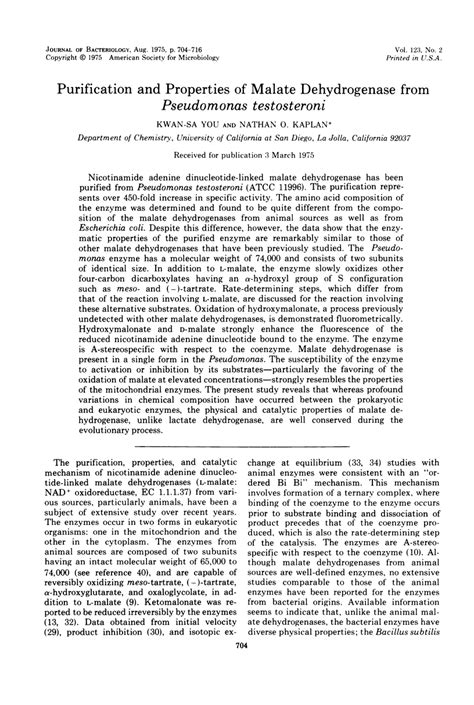 Purification And Properties Of Malate Dehydrogenase From Pseudomonas