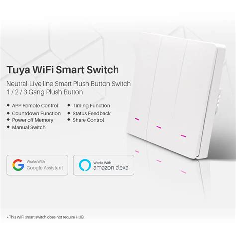 3gang Tuya Smart Switch Wifi 220v Wall Push Button Switch App Remote