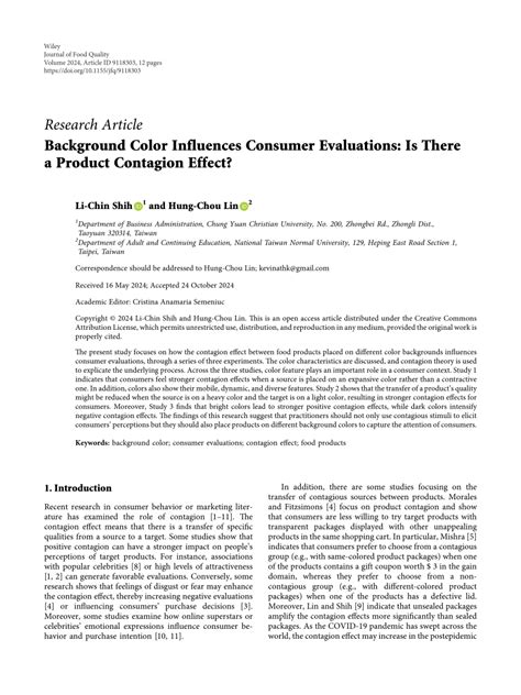 Pdf Background Color Influences Consumer Evaluations Is There A Product Contagion Effect