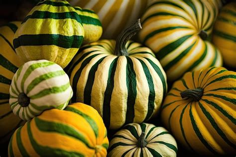 Premium Photo There Are A Lot Of Striped Yellow And Green Squashes For The Carnival
