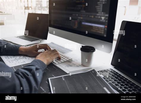 Asian Man Working Code Program Developer Computer Web Development