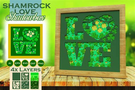 3d Layered Love Shamrock Shadowbox St Patricks Day Svg
