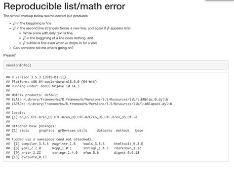 R Markdown Incorrectly Creates New Line When Using Math Mode In Lists
