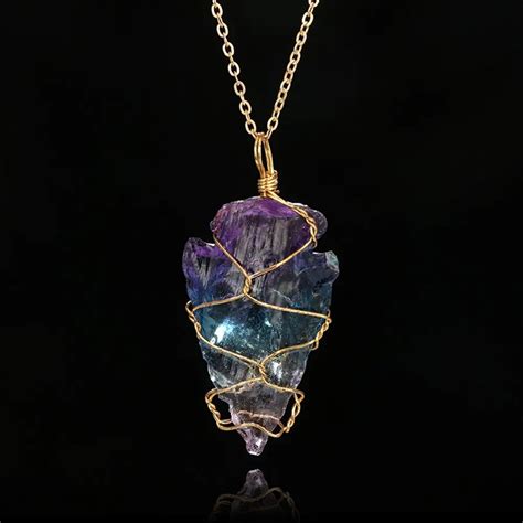 Hot Sale Handmade Irregular Natural Stone Pendant Purple Crystal